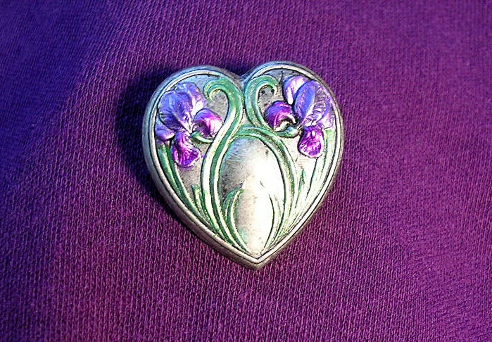 Iris Heart Pin. Hand Painted.purple Bearded Irises | Etsy