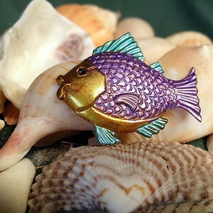 Purple and Turquoise Fish Pin. Hand Painted. - Etsy