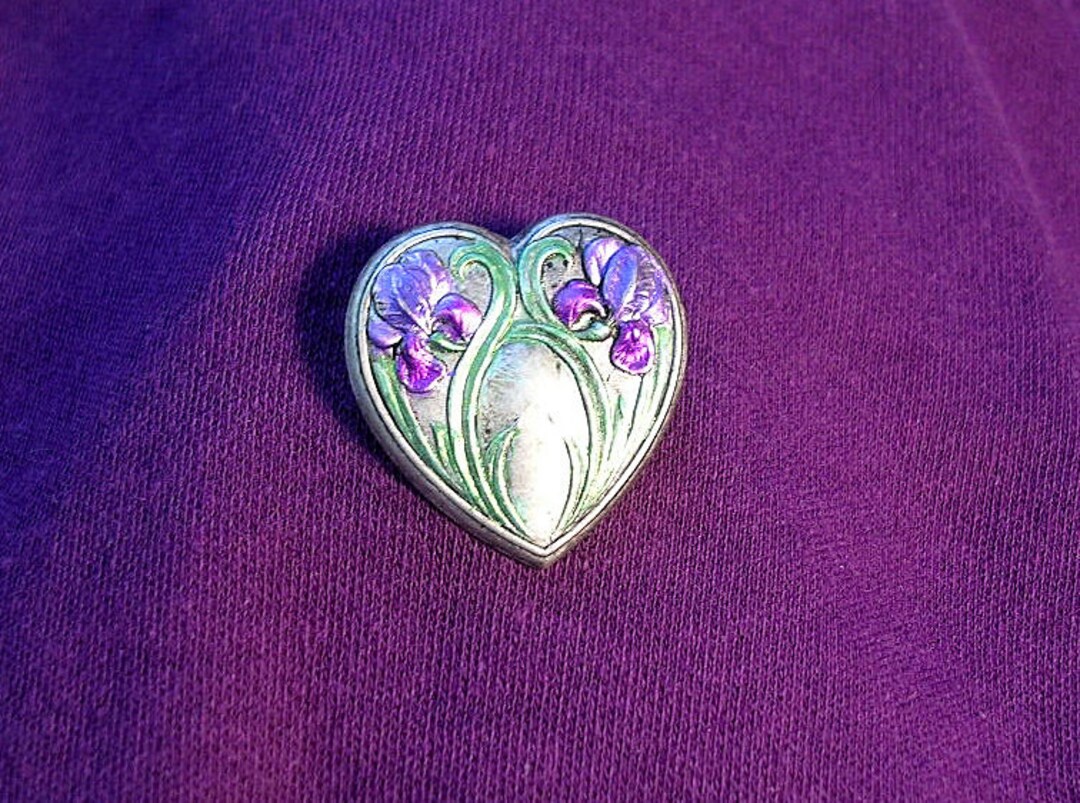 Iris Heart Pin. Hand Painted.purple Bearded Irises - Etsy