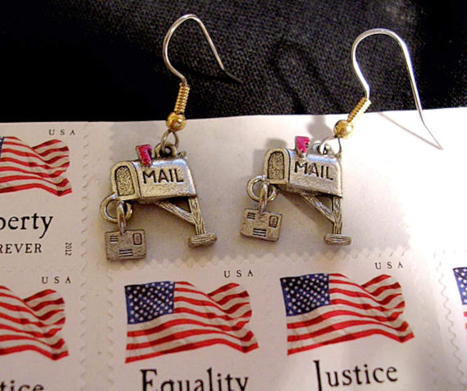 Hand Painted Pewter Finish Mail Box Earrings | Etsy