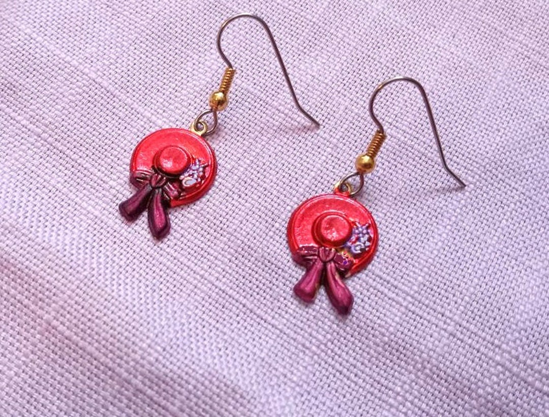 NOW HALF PRICE! Hand-painted Small Red Hat Earrings: Red and Purple. - Etsy