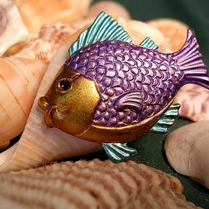 Purple and Turquoise Fish Pin. Hand Painted. - Etsy