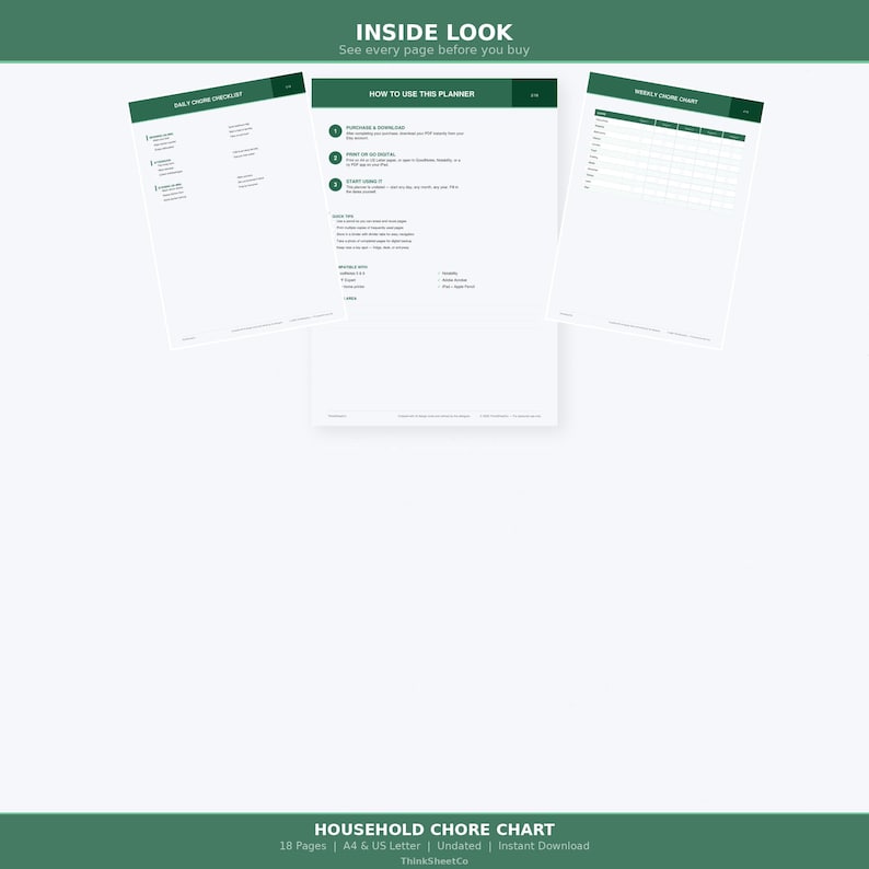 ADHD Household Chore Chart Printable, Family Chore Chart, Cleaning ...