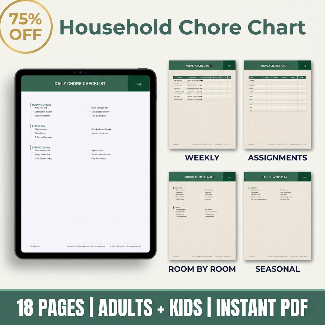 Household Chore Chart Printable, Family Chore Chart PDF, Kids Chore ...