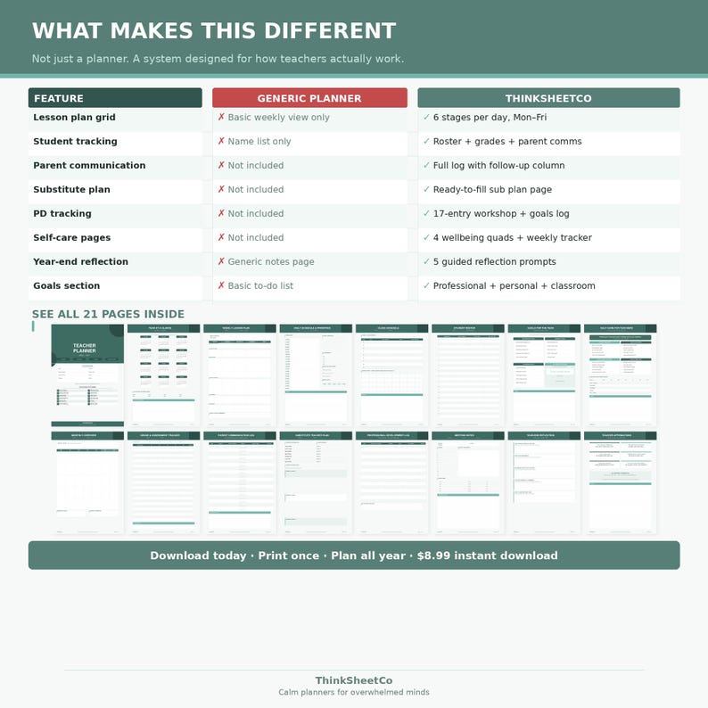 ADHD Teacher Planner 2026 2027 Printable PDF | Lesson Plan Student ...
