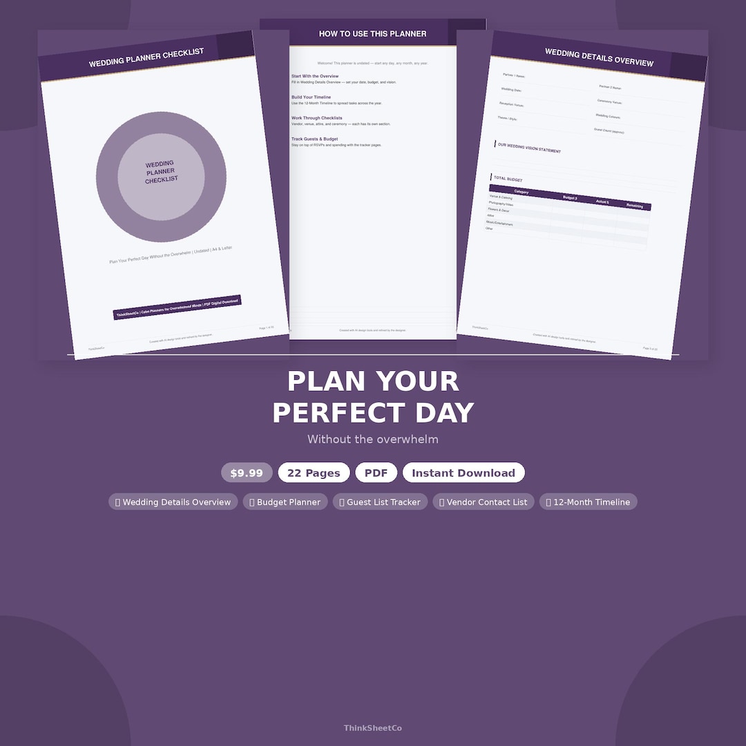 ADHD Wedding Planner Checklist Printable PDF, Digital Wedding Binder ...