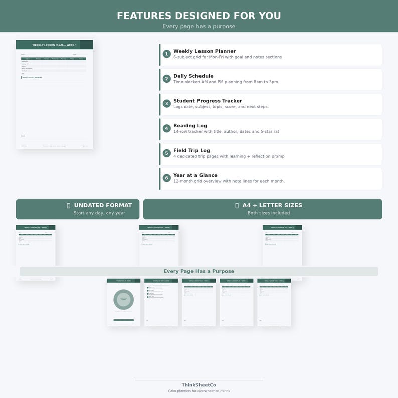 Homeschool Planner Printable PDF, Undated Weekly Lesson Planner, ADHD ...