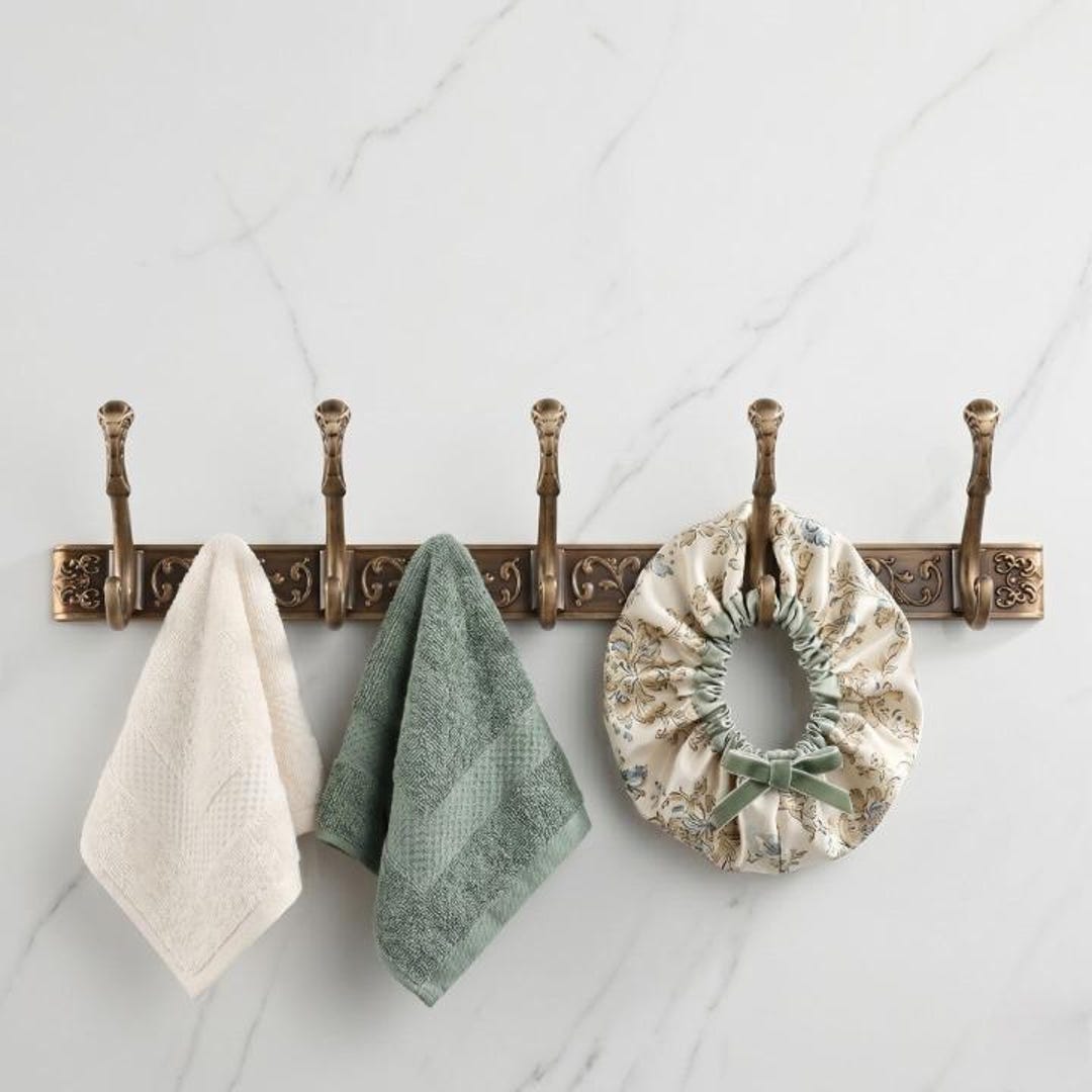Antique Wall Hook Rack, 5 Embossed Coat Hooks, Vintage Bathroom Towel ...