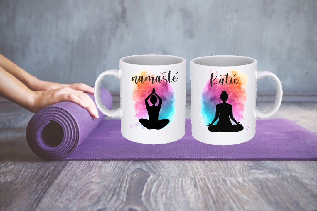 Namaste Mug, Yoga Pose, Lotus Flower, Personalised Name or Words of ...