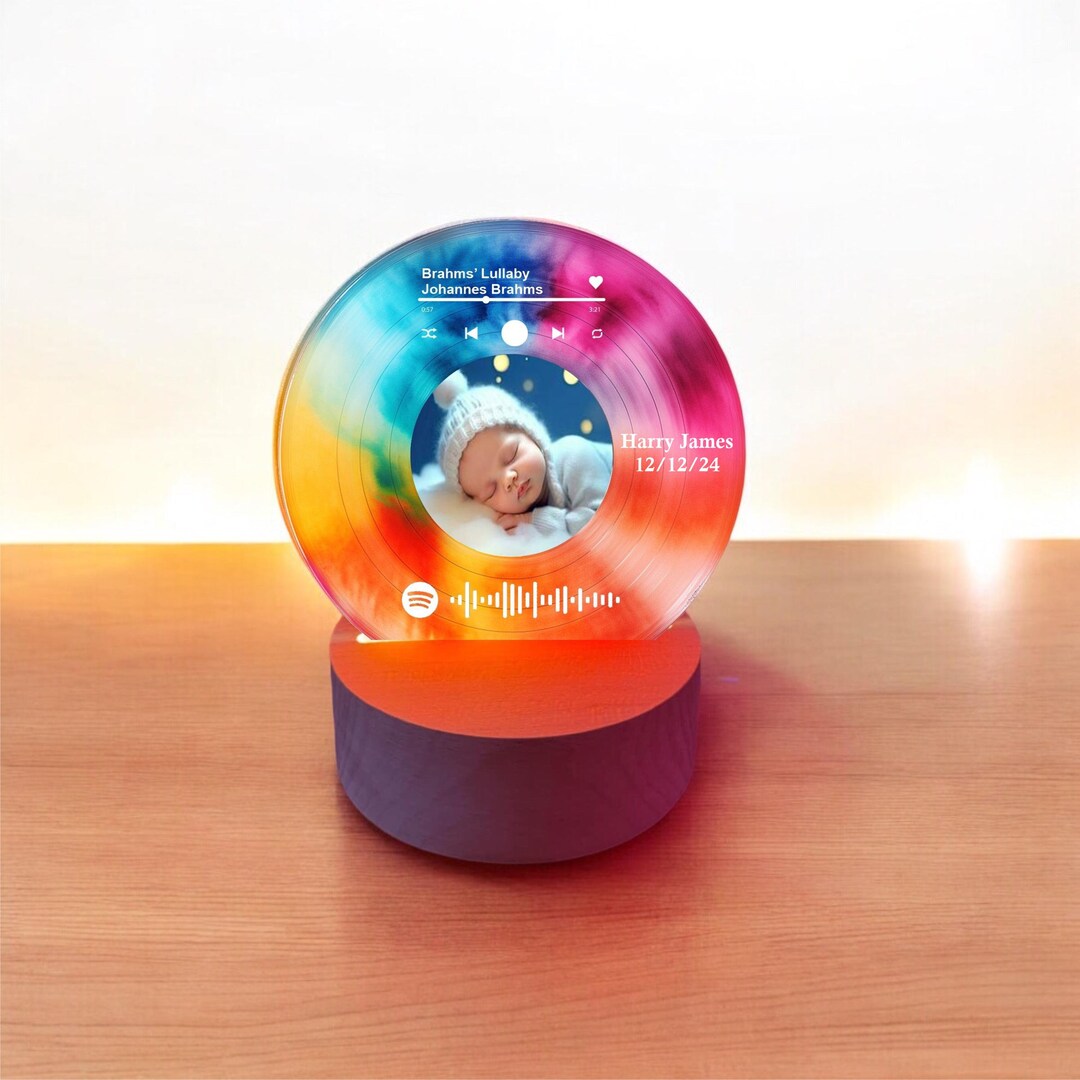 Custom Lullaby Baby Night Light, Personalised Photo Lamp, Spotify Code ...