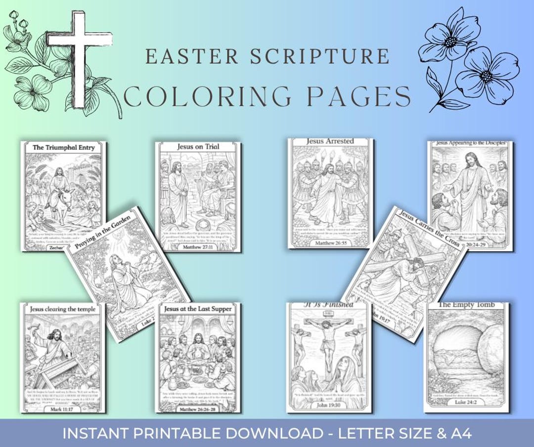 10 Page Easter Coloring With Scripture Reference - Etsy