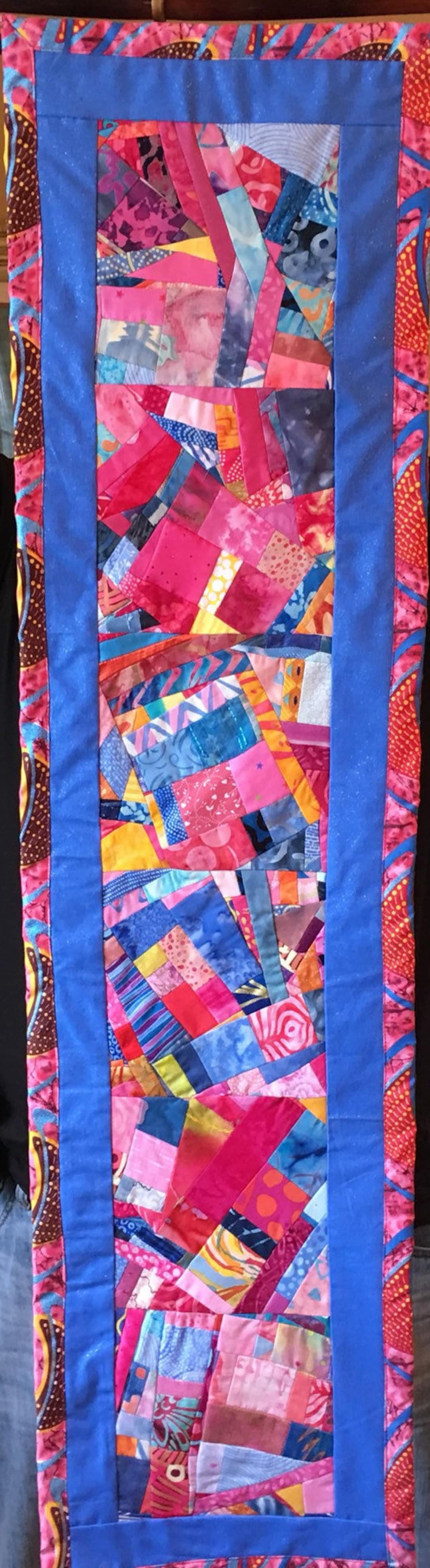 Improvisational Patchwork Narrow Art Quilt Wallhanging//pink and Blue ...