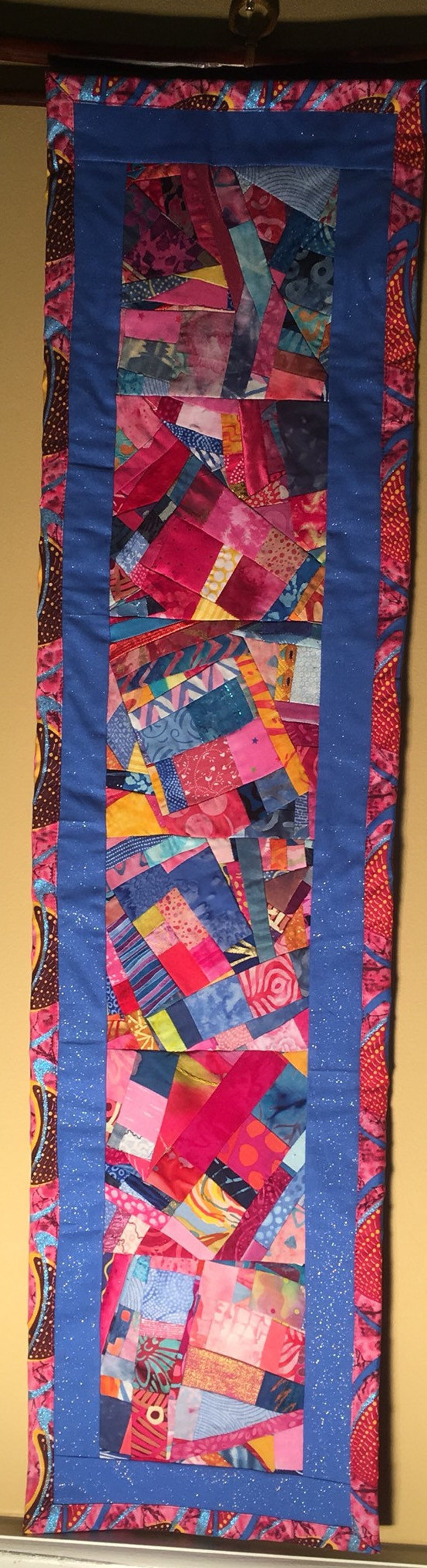 Improvisational Patchwork Narrow Art Quilt Wallhanging//pink and Blue ...