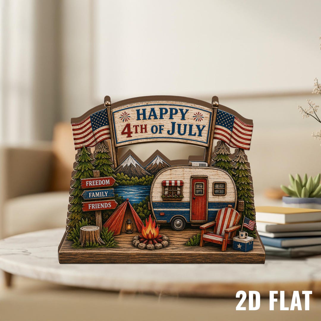 4th of July Camping Wooden Block Sign, Patriotic Camper Decor, American ...