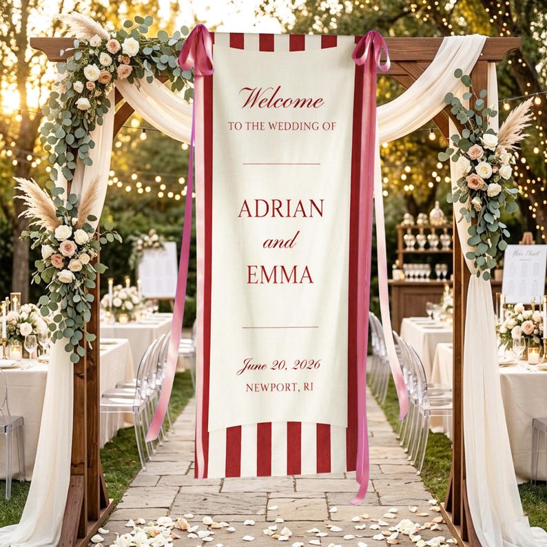 Custom Wedding Banner, Striped Welcome Sign, Personalized Ceremony ...