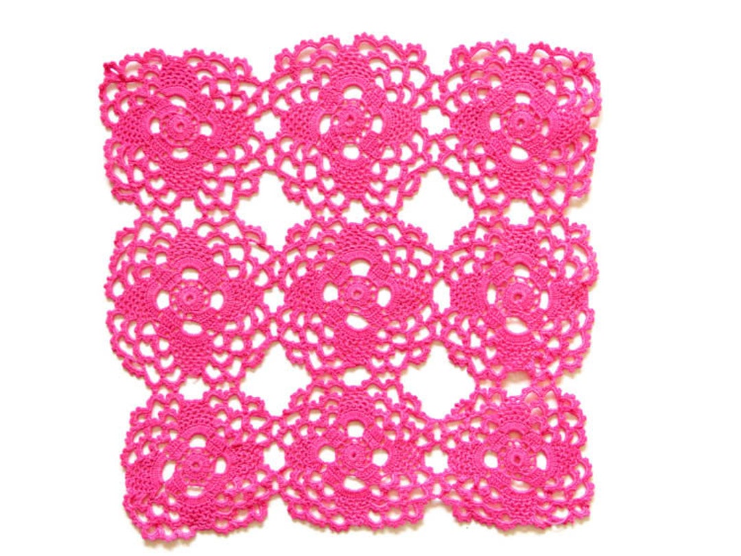Pink Fuchsia Square Crochet Doily Hand Dyed Vintage Doily - Etsy
