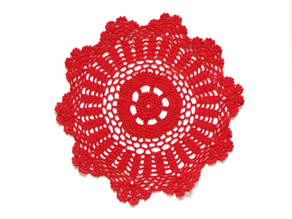Red Circle Crochet Doily Hand Dyed Vintage Round Doily FREE - Etsy