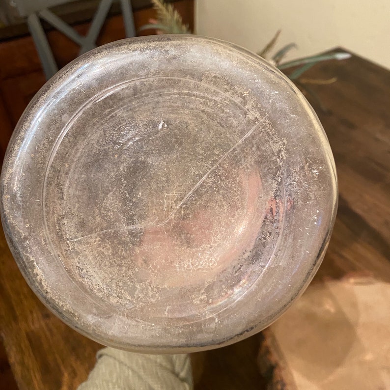Vintage Glass Double Loop Handle Bottle | Clear Glass With Art Deco ...