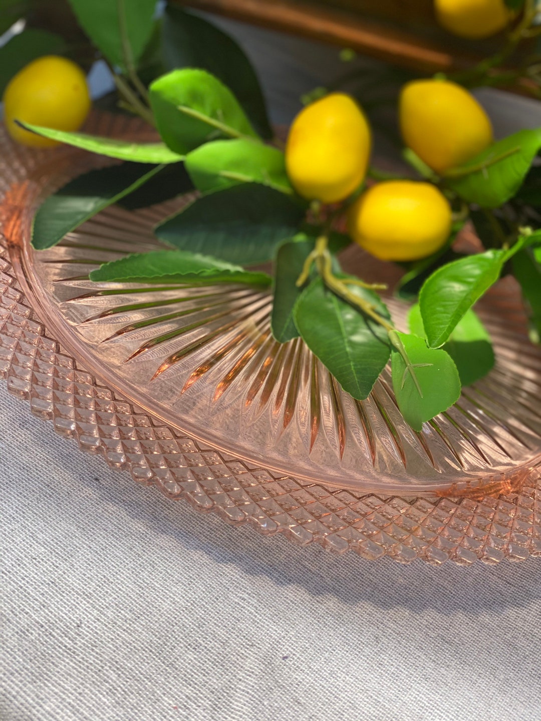 Vintage Miss America Pink Depression Glass Plate Set | Diamond Pattern ...