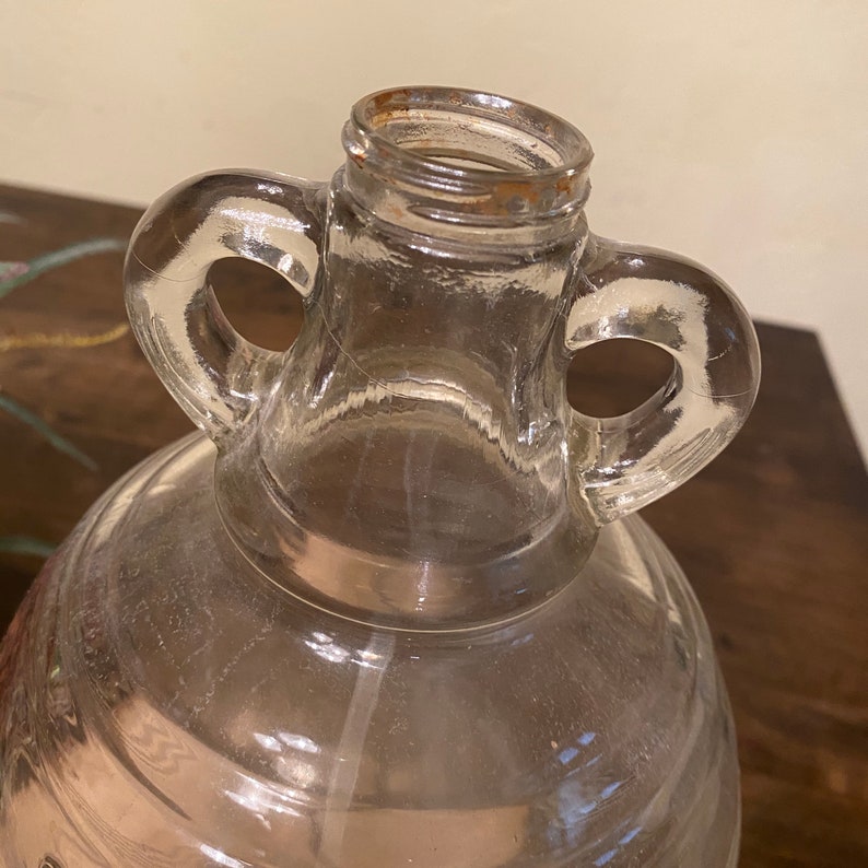 Vintage Glass Double Loop Handle Bottle Clear Glass With Art | Etsy