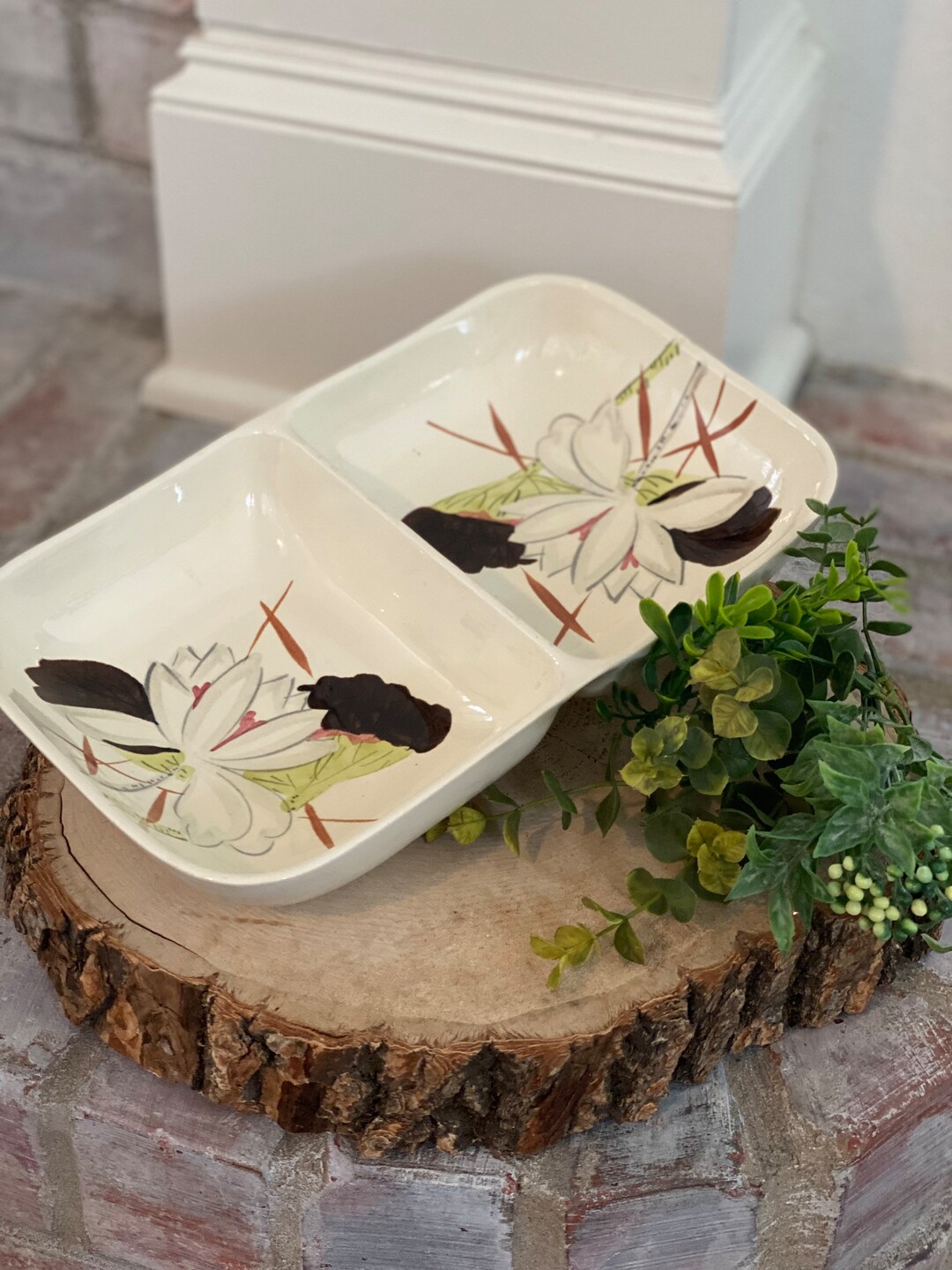 Vintage Lotus Divided Dish by Red Wing Pottery | MCM Mid Century Modern ...