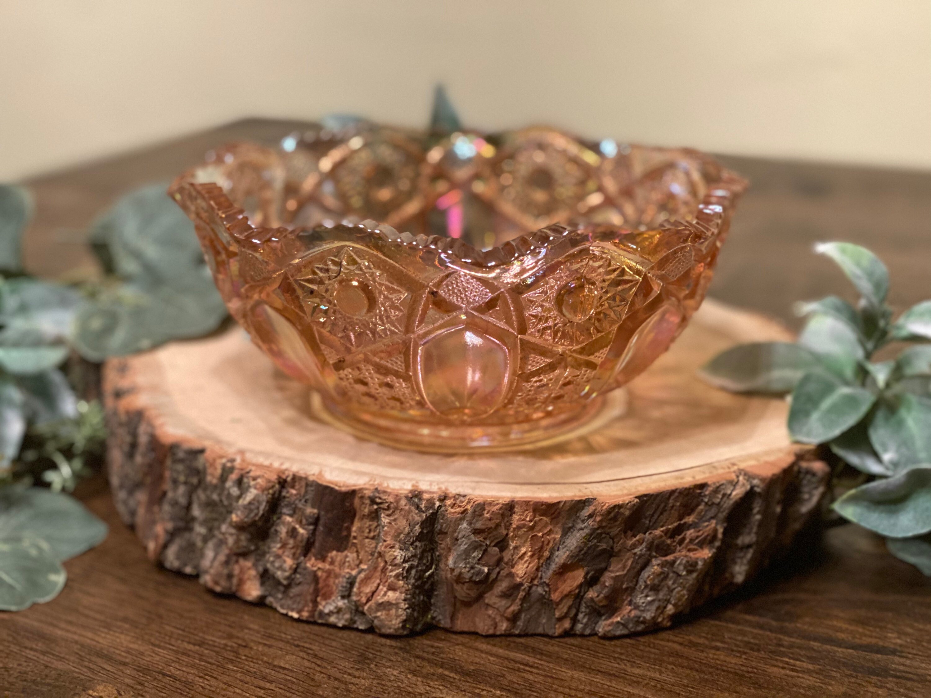 Beautiful Pink Iridescent Carnival Glass Bowl Sawtooth Edge | Etsy