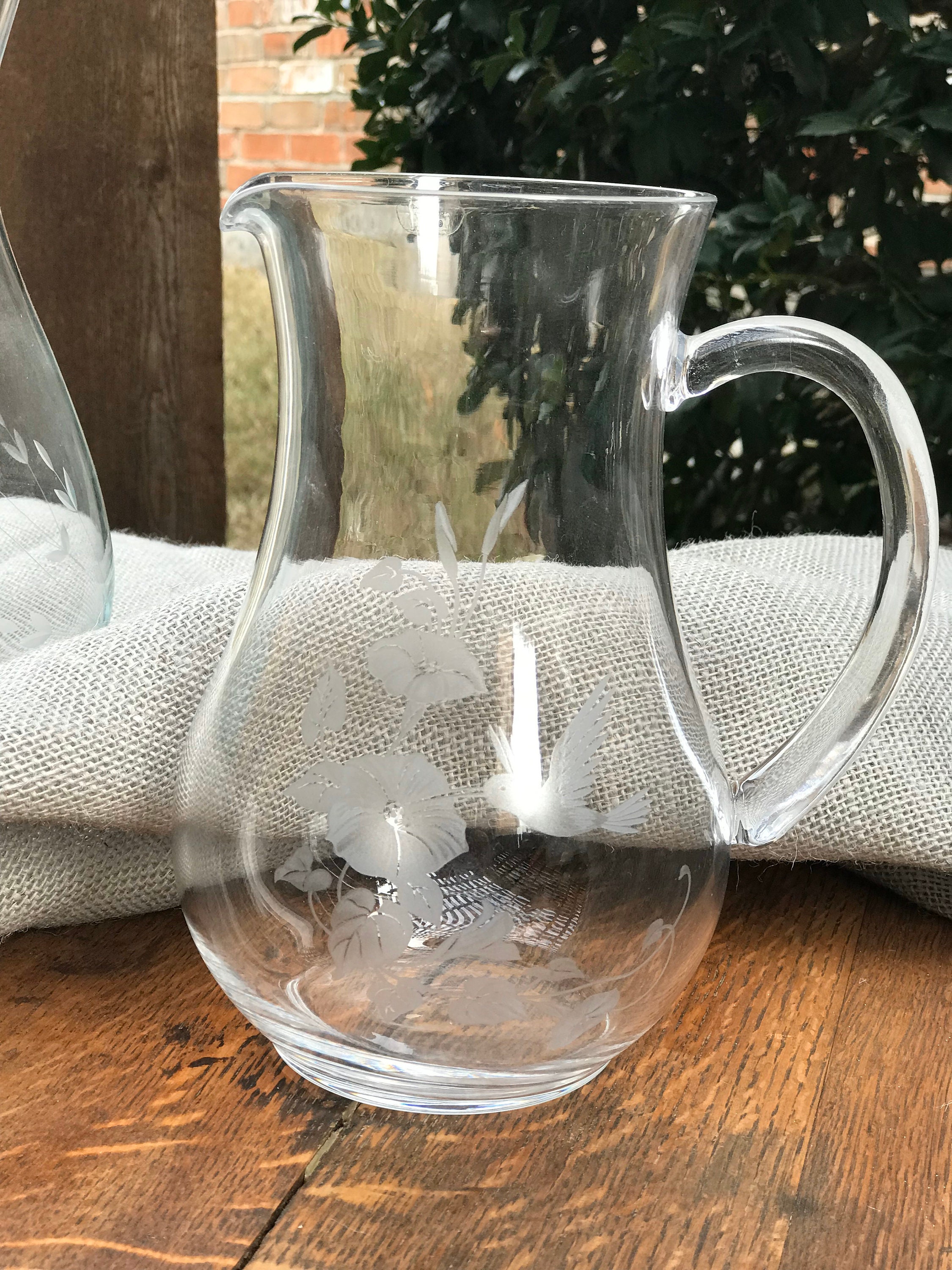 Set of Two Vintage Etched Glass Pitchers Pitcher Set - Etsy