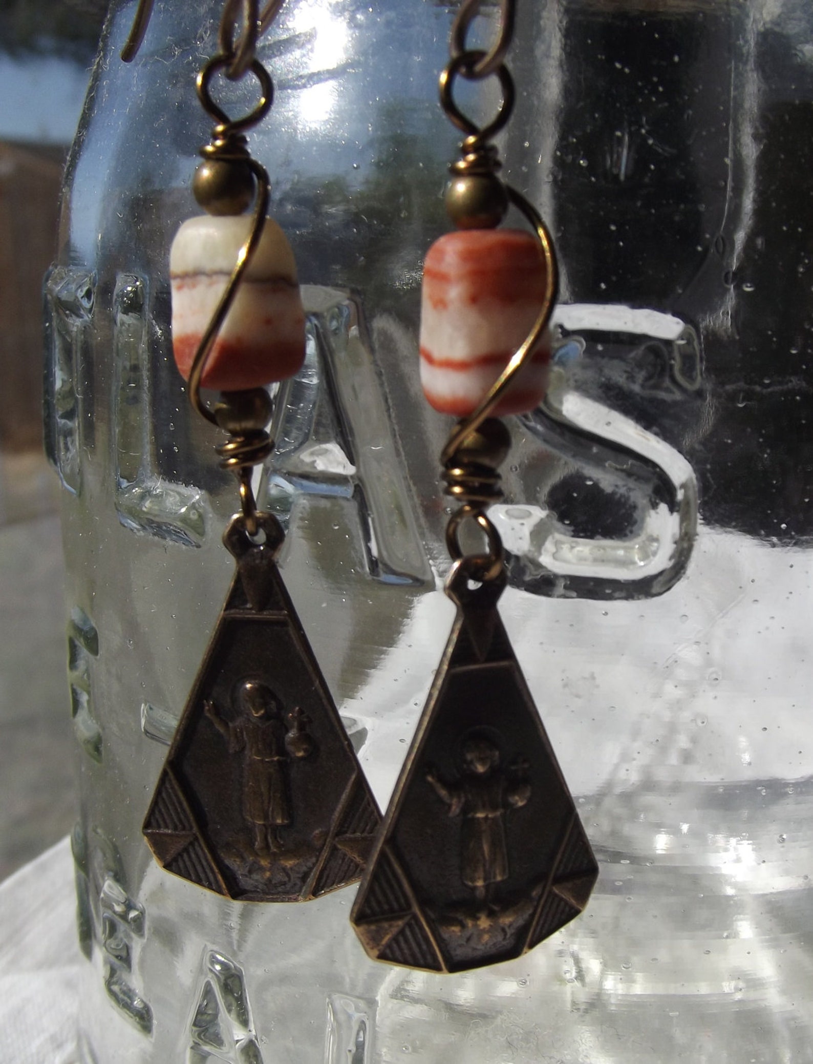 Child Jesus Earrings With Guardian Angel Wire Wrapped. - Etsy