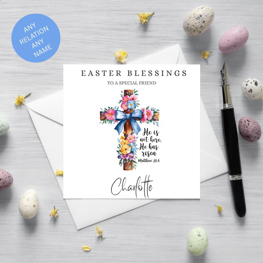 Easter Blessing Card, Floral Cross Easter Card, Christian Easter Card ...