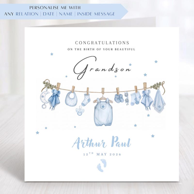 Birth Cards Boy Grandson - Etsy UK