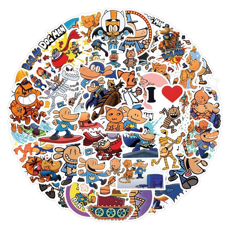 50 Pcs Comic Book Hero Dog Sticker Pack, Police Dog and Cat Cartoon ...