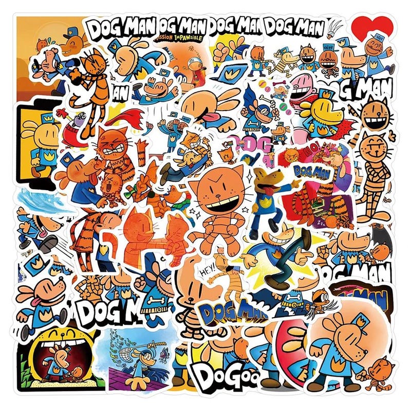 50 Pcs Comic Book Hero Dog Sticker Pack, Police Dog and Cat Cartoon ...
