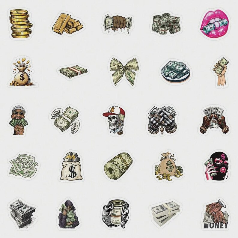 50 Pcs Money Sticker Pack, Hustle Cash Decals for Laptop, Streetwear ...