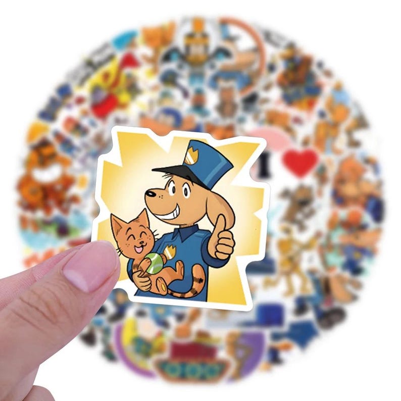 50 Pcs Comic Book Hero Dog Sticker Pack, Police Dog and Cat Cartoon ...