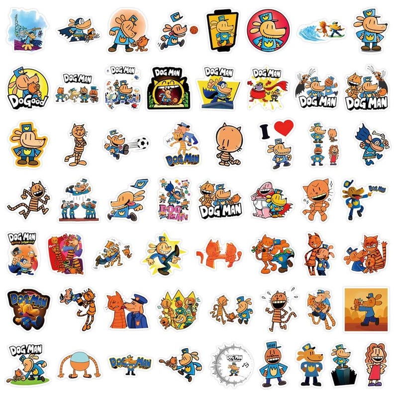 50 Pcs Comic Book Hero Dog Sticker Pack, Police Dog and Cat Cartoon ...