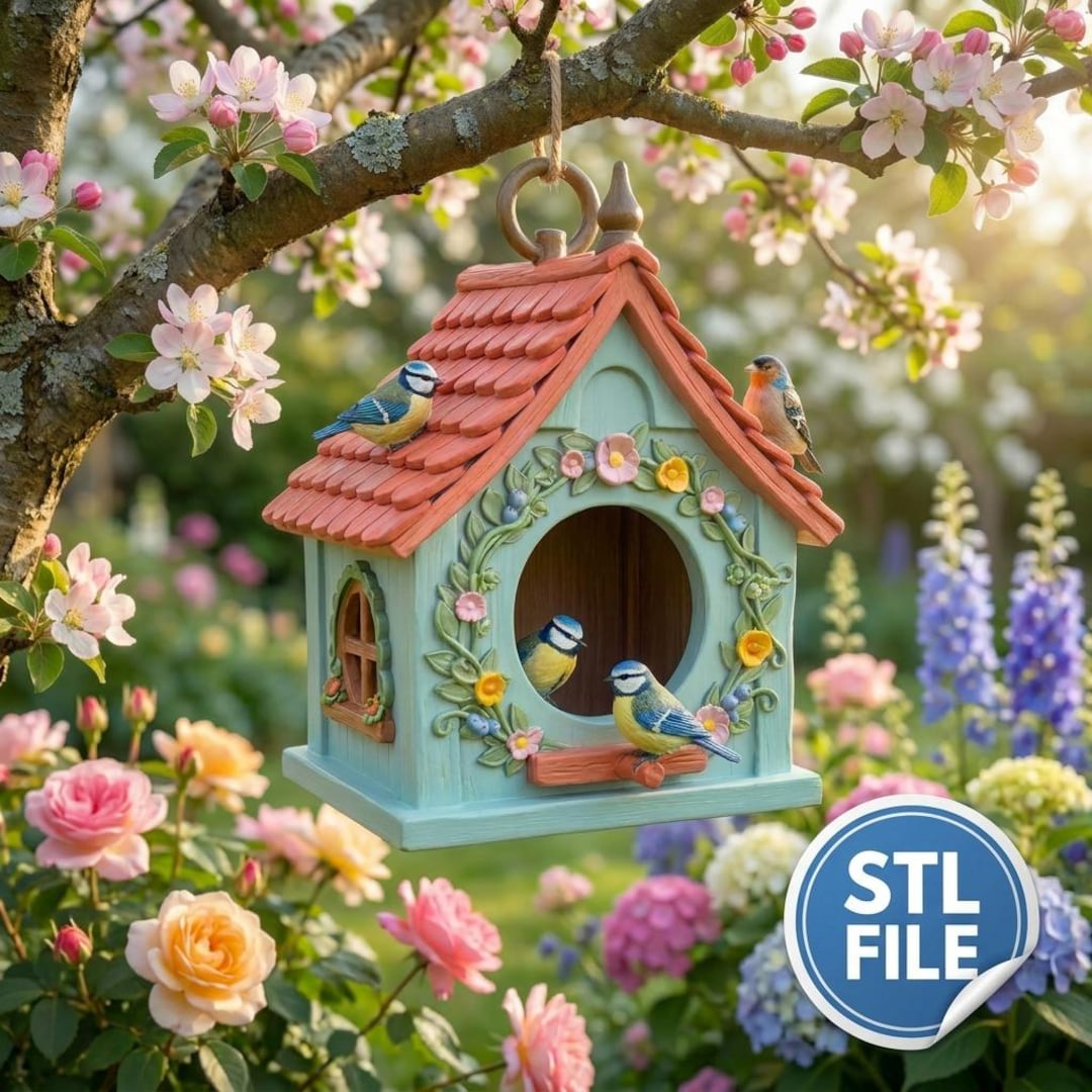 Floral Birdhouse STL Files Bundle | 3D Printable Hanging Bird House ...