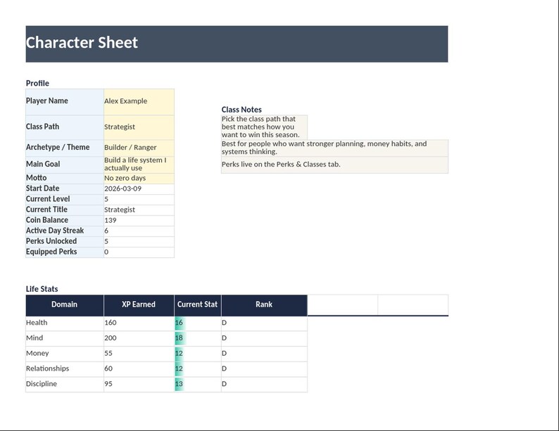Level up Life Planner Spreadsheet - Gamified Goal Tracker - Habit & XP ...