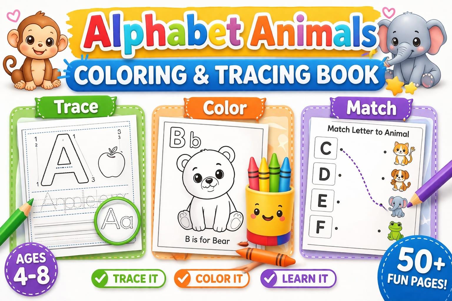 Animal Alphabet Coloring and Tracing Book | A-Z Letter Recognition ...