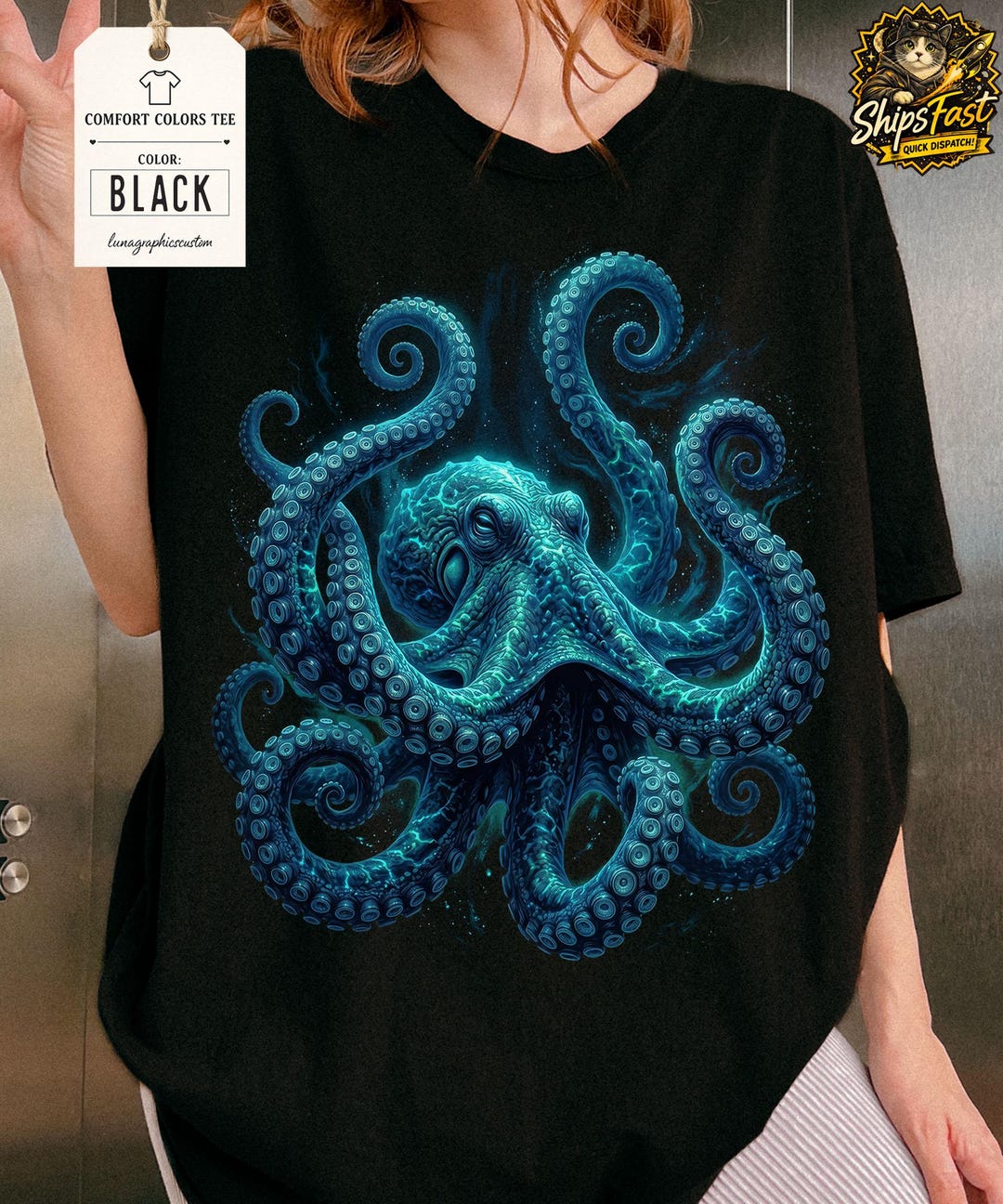 Giant Octopus Comfort Colors Shirt, Vintage Sea Creature Graphic Tee ...