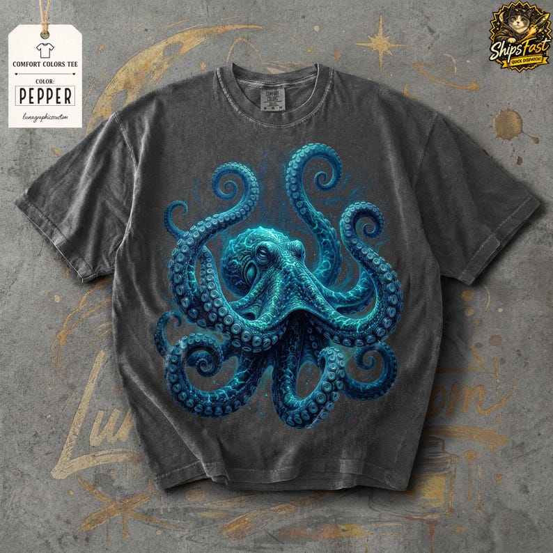 Giant Octopus Comfort Colors Shirt, Vintage Sea Creature Graphic Tee ...