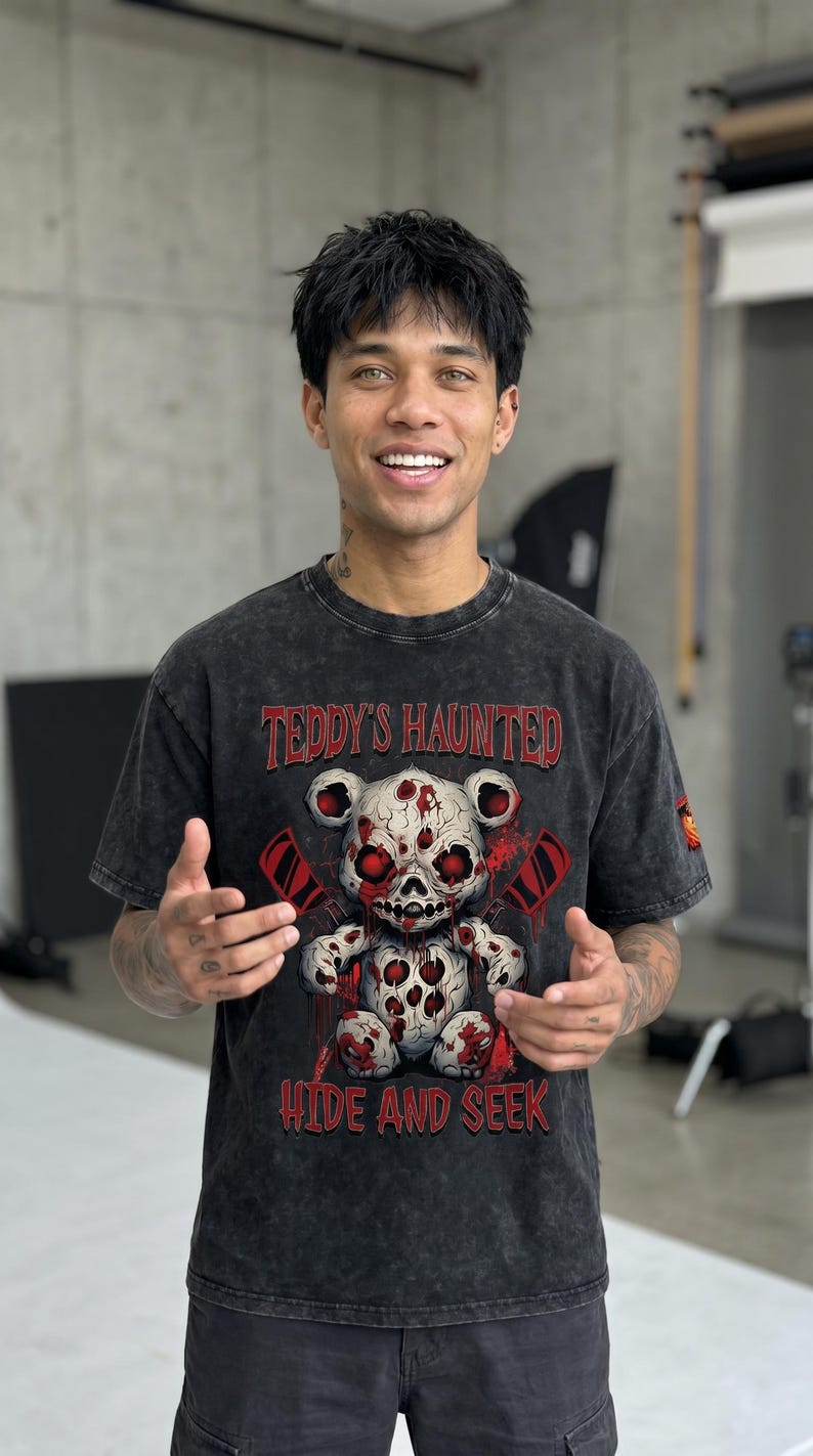 Creepy Teddy Bear Graphic Tee – Haunted Hide and Seek Horror Shirt - Etsy