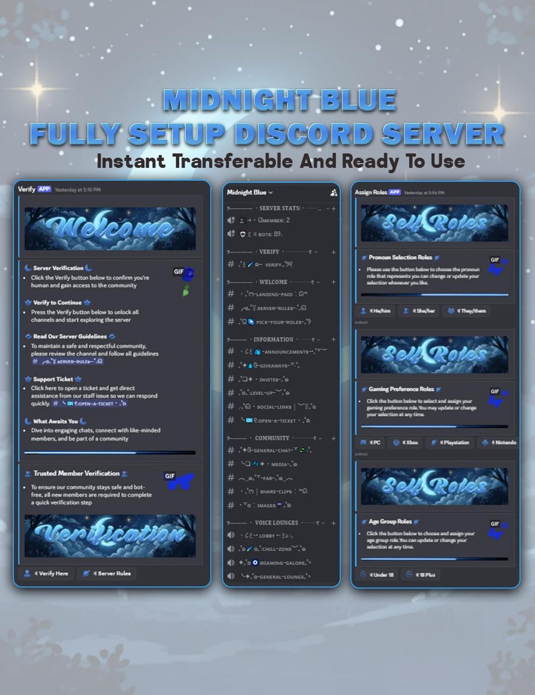 Midnight Blue Discord Server | Dark Elegant Layout (instant Download ...