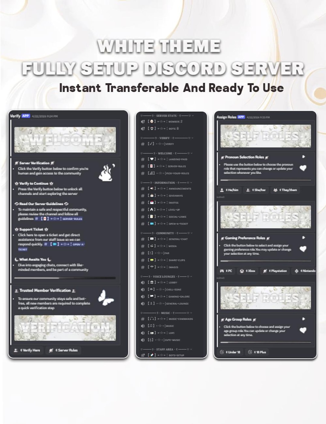 Pre-made White Discord Server | Clean Minimal Setup (instant Transfer ...