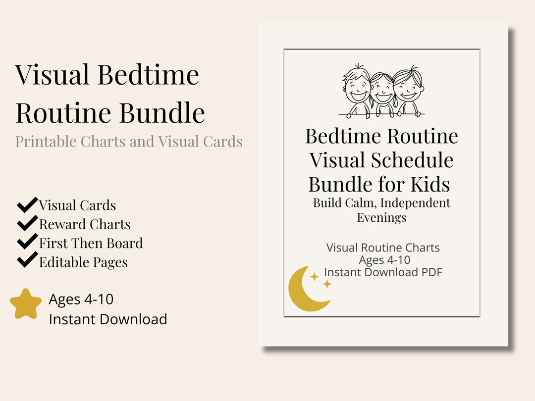 Visual Bedtime Routine Bundle for Kids | Printable Routine Cards | ADHD ...