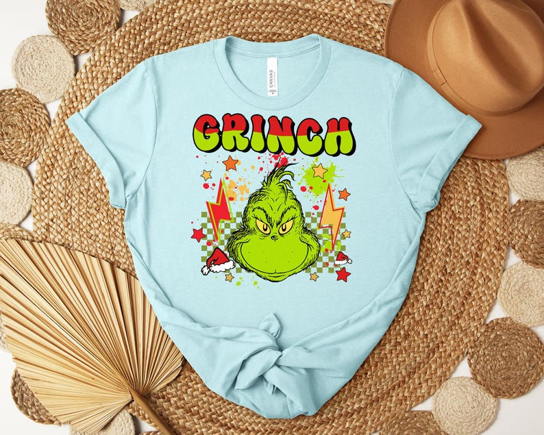Grinch Christmas Shirt, Green Grinch Face Graphic Tee, Holiday Cartoon ...