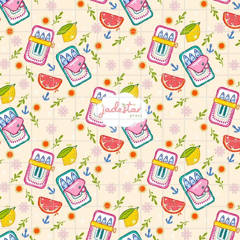 Amalfi Coast Sardine Pattern PNG, Mediterranean Summer Seamless Digital ...