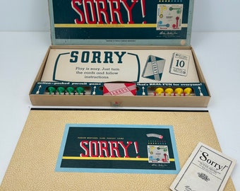 Vintage Sorry Game Board, 1950's Parker Brothers Sorry Cardboard Game ...