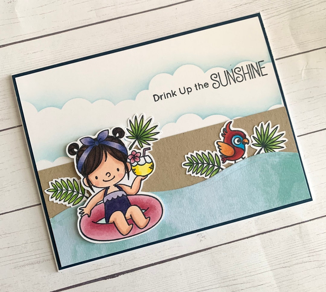 Handmade Summer Themed Greeting Card - Little Girl in Pool - Summer ...