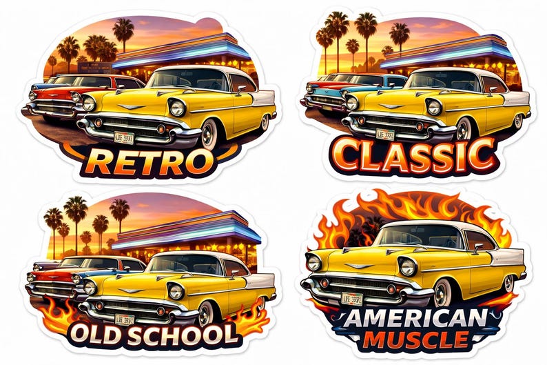 Retro Car Stickers: Muscle, Hot Rod, Truck, Road Culture Decals - Etsy