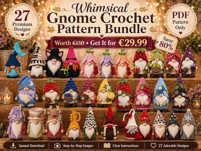 Gnome Crochet Pattern Bundle PDF, 27 Premium Amigurumi Gnome Designs ...